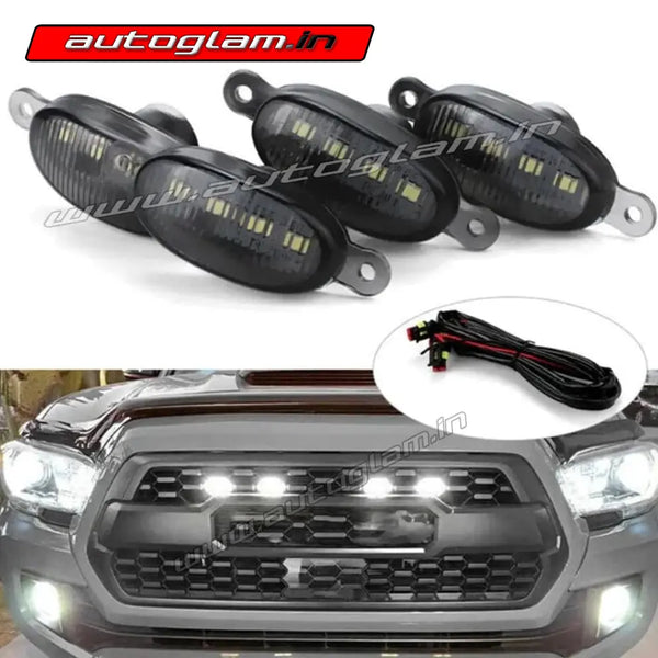 Universal 4 Pc 4 Pc White LED Smoked Front Grill | Running Light (Plug ...